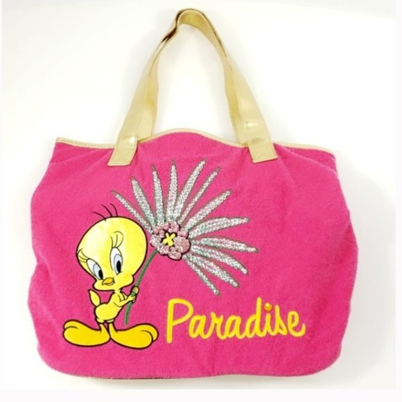 Bags | Tweety Bird Palm Trees Rhinestone Pink Gold Bag Brand New With ...